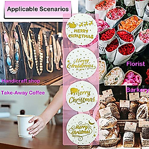 PMCDS2G 500pcs Christmas Stickers Christmas Card Stickers in One Roll for Gift Décor Card Envelopes Sealing Christmas Supplies (1" Four Golden Transparent Patterns)