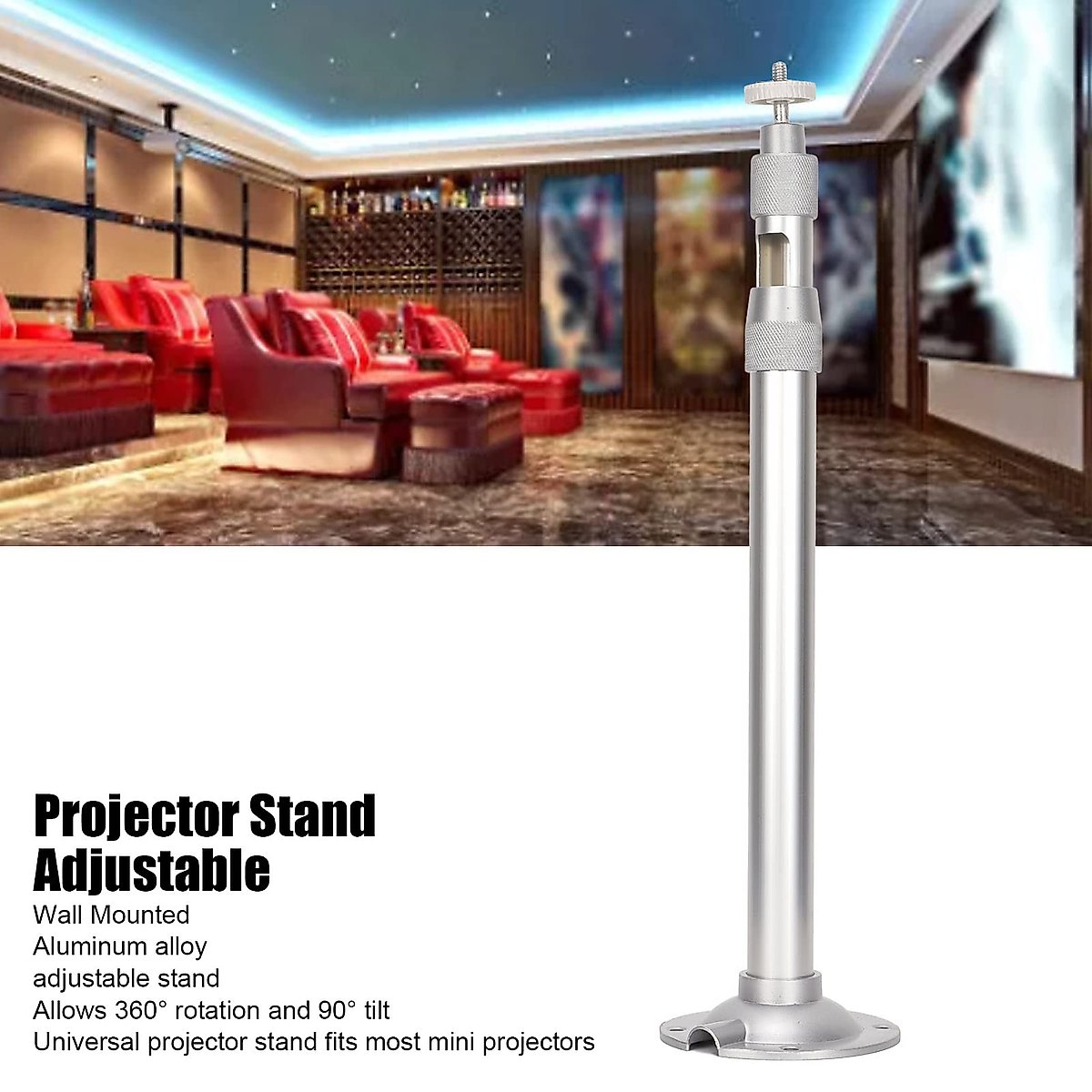 Mini Projector Wall Mount, Universal Projector Ceiling Mount, 360° Rotatable Head with Extendable Length, Projector Stand Fits Flat or Sloped Ceiling Height for LCD DLP Projectors