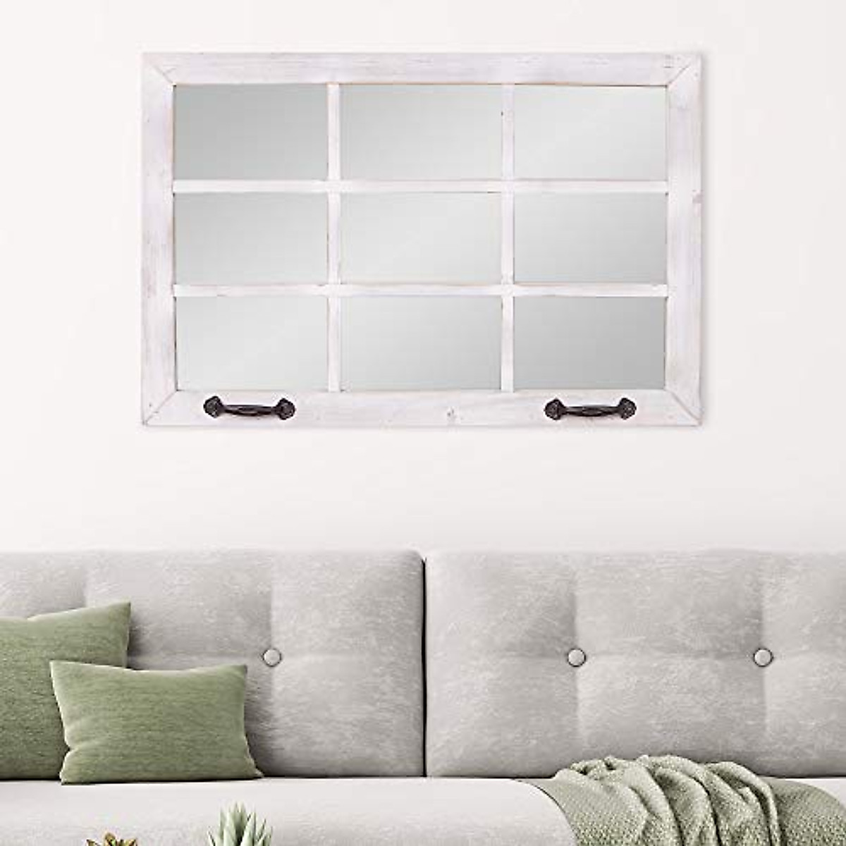 Patton Wall Decor 24x36 Distressed White Windowpane Wall Accent Mirror