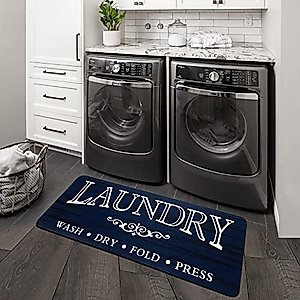 USTIDE Comfort Laundry Rug Navy Blue 20x48 Vintage Wood Laundry Carpet Runner Durable Mud Room Runner Rug Rubber Area Rug Runner for Kitchen Bathroom Doorway
