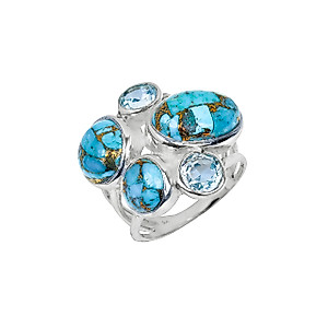 YoTreasure Blue Turquoise Topaz Solid 925 Sterling Silver Chunky Ring Jewelry