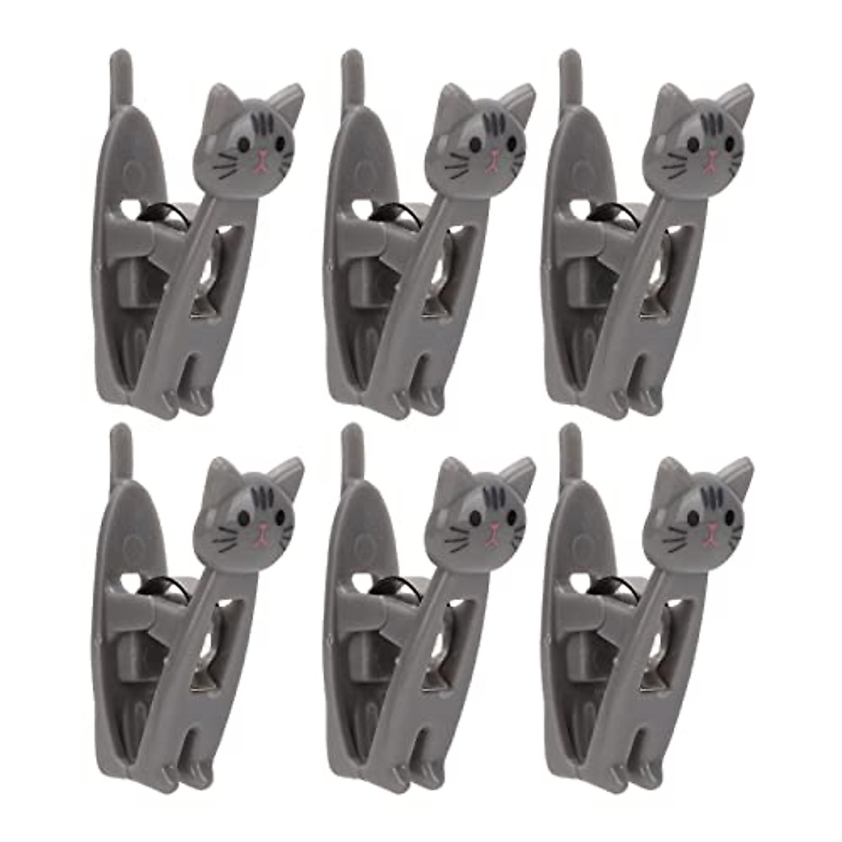 Cat Design Chip Clips, 6pcs Plastic Chip Bag Clip Kitchen Clips Multifunctional Small Clips for Bread Bag, Potato Chip Bag Clothesline Clip(Grey)