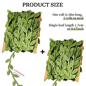 2 PCS 66ft Artificial Vines Artificial Eucalyptus Leaf Garland Fake Hanging Plants Leaves Ribbon Green Leaves Ribbon Decorative for Baby Shower Home Wedding Party Balloon Garland DIY Craft