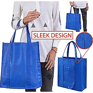 CleverFect Grocery Bags Reusable Foldable for Shopping (set of 5), Foldable Into Pouch, Extra Large & Durable Heavy Duty Shopping Totes, Washable, Long Handles & Eco Friendly Reusable Shopping Bags
