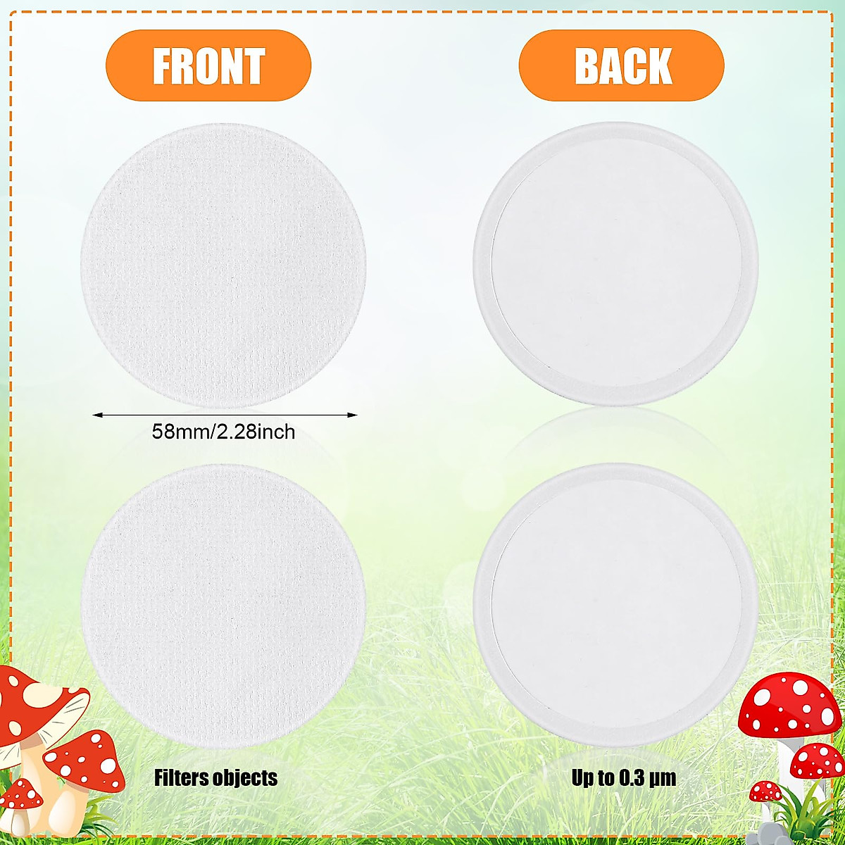 Frienda 30 Pieces Synthetic Filter Paper Stickers 0.3 μm Synthetic Filter Disc Wide Mouth Circular Adhesive Filter Patch Sticker for Mushroom Cultivation Wide Mouth Jar Lids Mason Jars (2.28 Inch)
