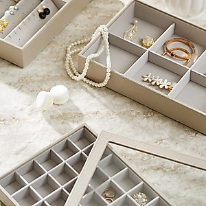 VEE&CO. Stackable Jewelry Organizer Trays for Drawers, Jewelry Drawer Inserts Container Display Case Storage for Earring Necklace Rings Bracelet with Removable Dividers