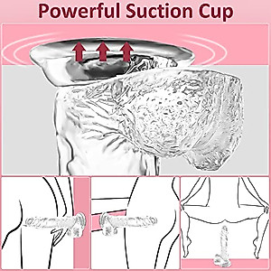 7.1 Dildo Realistic Clear Silicone Suction Cup Aldut Sex Toy，Human Safety Material, Suitable for Women/Men/Gay, Adult Toys for Women or Beginer (Transparent)
