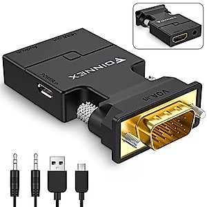 FOINNEX VGA to HDMI Adapter Converter with Audio,(PC VGA Source Output to TV/Monitor with HDMI Connector), Active Male VGA in Female HDMI 1080p Video Dongle adaptador for Computer,Laptop,Projector