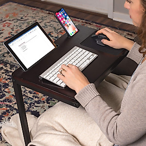 Sofia + Sam Sofa Table TV Tray with Tablet and Phone Slots - Work from Home - Laptop Stand for Couch Bed - Metal Legs - Console Lapdesk - Breakfast Eating Food - Coloring Computer Crafts - Lap Desk