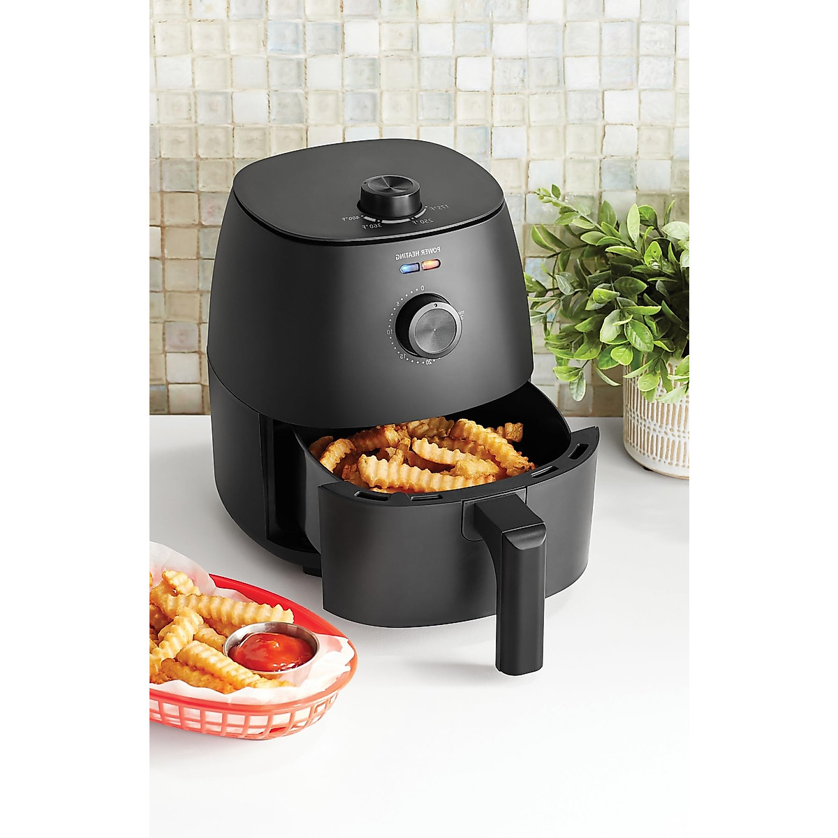 Compact 2.2 Quart Air Fryer, Non-Stick, Dishwasher Safe Basket, 1150W, Black