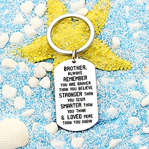 Brother Gifts Dog Tag Key Chain Men Boy Christmas New Year Gifts You are Braver Stronger Smarter Than You Think Stainless Steel
