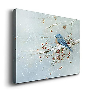 Renditions Gallery Canvas Nature Wall Art Home Paintings & Prints Peaceful Winter Bluebird Modern Romantic Wall Hanging Abstract Artwork Decorations for Bedroom Office Kitchen - 12"x18" LT20