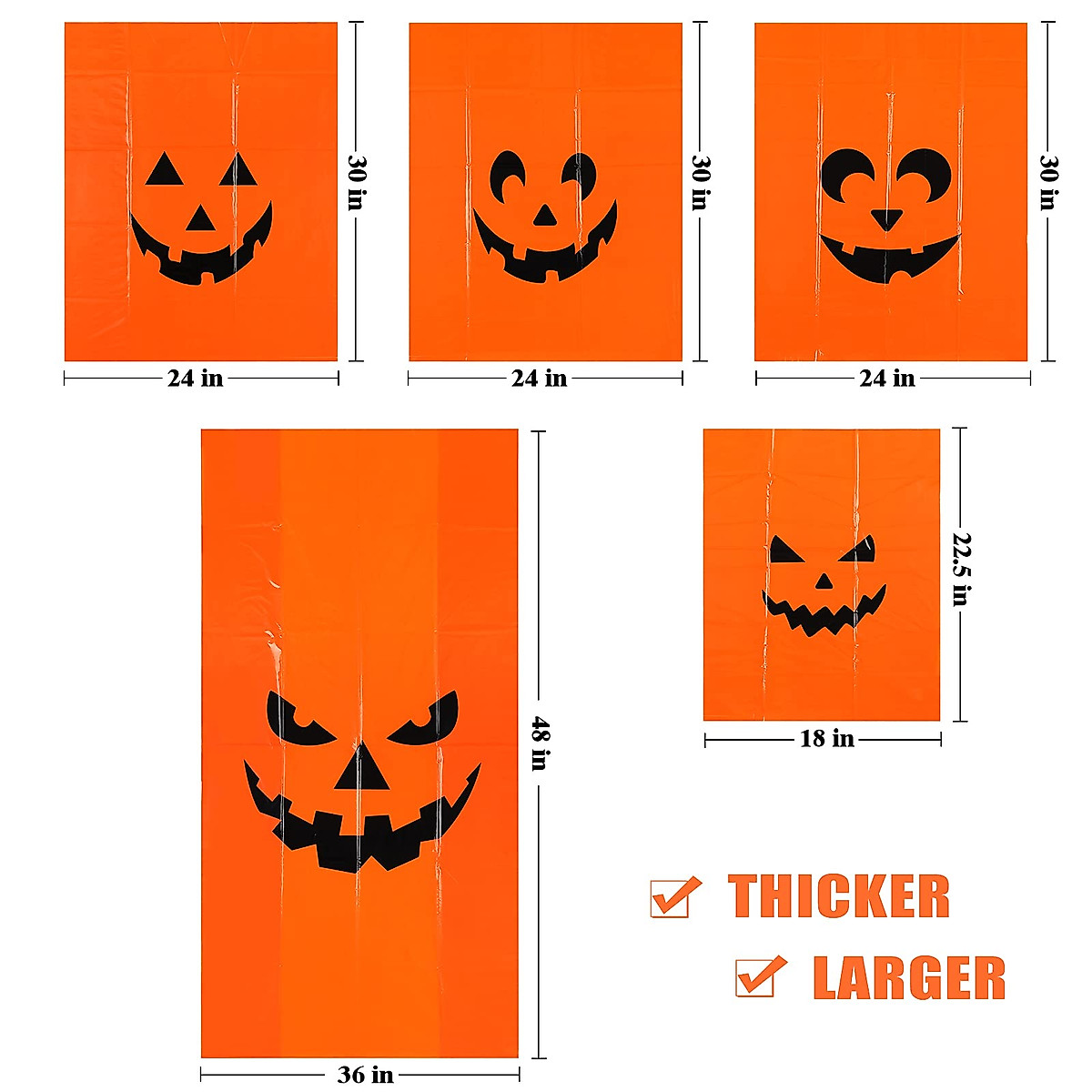10Pcs Halloween Pumpkin Lawn Bags - Halloween Decorations Leaf Bags with 5 Designs, Halloween Party Favors Fall Halloween Trash Bags with Twist Ties for Yard Lawn Garden Halloween Decorations Outdoor