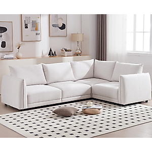 CIMOTA Oversized Corner Modular Sectional Fabric Sofa, 107 Inch Large 4 Seater Sofa Set, L Shaped Corner Sectional Cloud Sofa Couch for Living Room and Office, 3 Seat and 1 Middle Corner, White