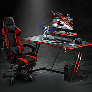 Furmax 40 inch Gaming Desk PC Computer Table Racing Style Home Office Desk Z Shaped Carbon fiber desktop Gamer Workstation with Monitor Stand Cup Holder and Headphone Hook (40 inch)