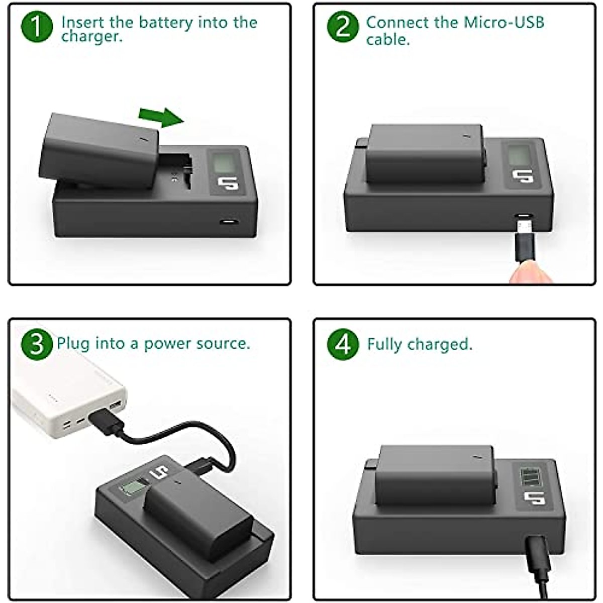 NP-FW50 Battery Charger, LCD Dual Charger Compatible with Sony Alpha A6000, A6400, A6100, A6300, A6500, A5100, A7, A7 II, A7R, A7R II, A7R2, A7S, A7S II, A7S2, A5000, A3000, RX10, NEX-3/5/7 Series