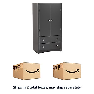 Prepac Sonoma Wardrobe Cabinet: Armoire Dresser for Bedroom with Adjustable Shelf. Features 2-Door Wardrobe Closet & 2 Drawers, Ideal Closet for Bedroom, 22"Dx31.5"Wx58.75"H, Black - BDC-3359-K