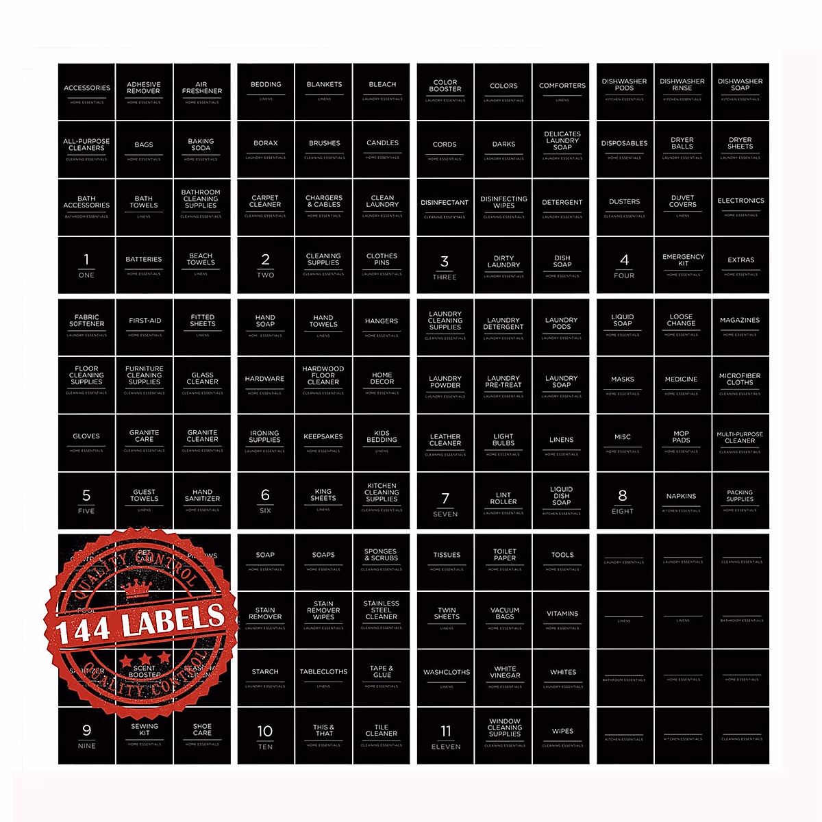 Mageeki 144 Laundry Room Labels for Organizing, Minimalist Laundry Stickers for Containers, Waterproof and Oilproof, Preprinted Organization Labels for Laundry Room, Bathroom (Black)