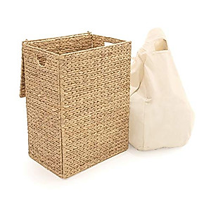 Seville Classics Premium Hand Woven Portable Laundry Bin Basket with Built-in Handles, Household Storage for Clothes, Linens, Sheets, Toys, Water Hyacinth, Rectangular Hamper
