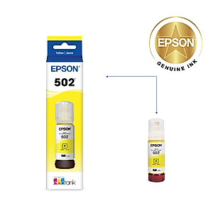 EPSON 502 EcoTank Ink Ultra-high Capacity Bottle Yellow Works with ET-2750, ET-2760, ET-2850, ET-3750, ET-3760, ET-3850, ET-4850, and other select EcoTank models