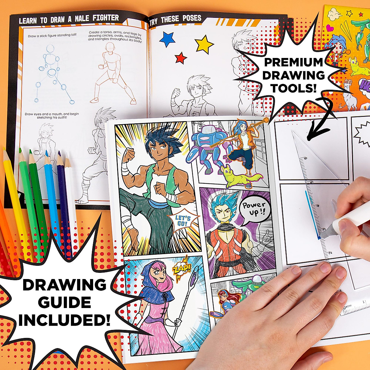 Made By Me Manga Artist Set, How to Draw Anime, Create 2 Comic Books, Great Gifts for Anime Enthusiasts, Awesome Art Kit, Drawing Kit Arts & Crafts for Kids, Great Addition to Anime Collection