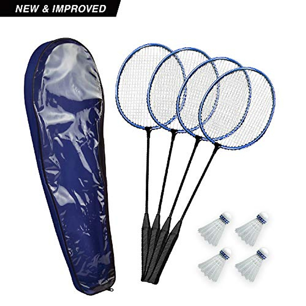 Poolmaster 72862 Backyard, Swimming Pool, Water or Lawn Badminton Set, (Includes 4 Rackets and 4 Birdies) , Blue
