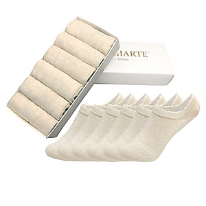 MAGIARTE Cotton No Show Socks Low Cut Athletic Running Cycling Sports Liner Socks Non Slip Design Invisable Socks for Women and Men 6-PACK (Color#07L Beige)