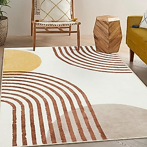 Wonnitar Boho Rugs for Living Room, 5x7 Area Rug for Bedroom,Washable Nursery Rugs Non-Slip Kids Room Throw Carpet, Soft Abstract Rainbow Low Pile Mat for Dorm Playroom Home Office (Orange,5'x7')