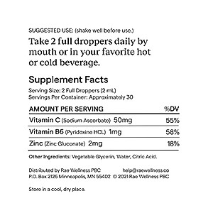 Rae Wellness Immunity Drops - Supports Immune System with Vitamin C, Zinc and Vitamin B6 - Liquid Immune Support Drops - Vegan, Non-GMO, Gluten-Free - 1.9 Oz (30 Servings)