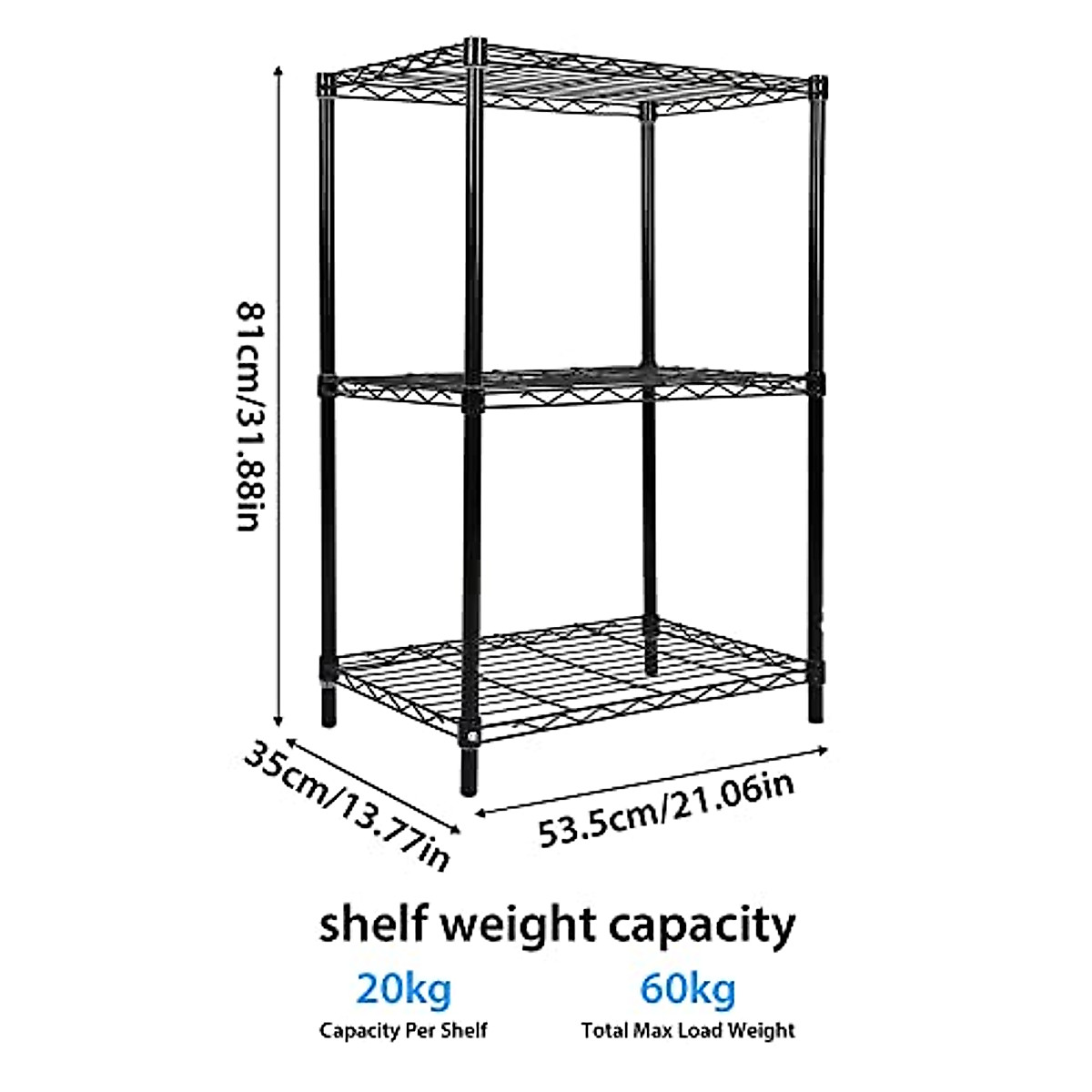 GIA Home Series 3 Tier Wire Shelving Unit Standing Storage Metal Shelves for Kitchen&Bathroom,Set of 2,Black