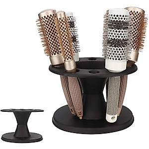 HURRISE Hair Brush Holder Stand,Plastic Round Hair Brush Comb Holder Display Rack Hair Styling Brush Stand Shelf Accessories(Black)