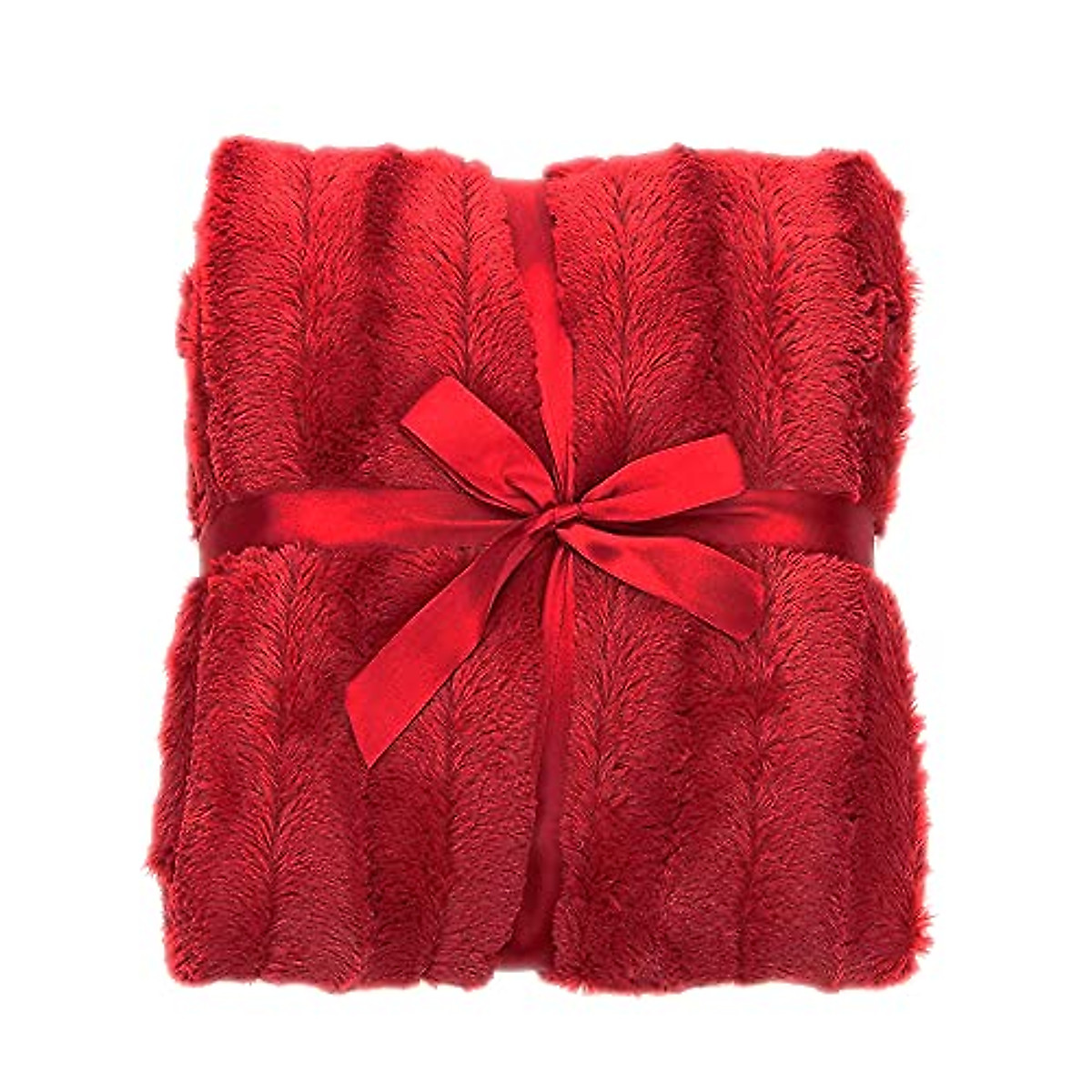 Cheer Collection Faux Fur Blanket, Luxurious Blanket for Couch, Throw Blanket, 60" x 70" inches, Red Maroon