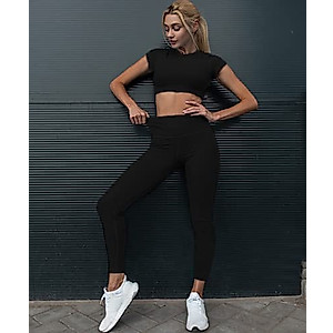 High Waisted Workout Leggings for Women Tummy Control Butt Lifting Compression Leggings Soft Yoga Pant-Plus Black…