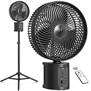 Airbition 10" Portable Pedestal Fan, 10000mAh Rechargeable Table Fan with 7 Speeds, Oscillating Standing Fan with Timer for Bedroom, Office, Camping