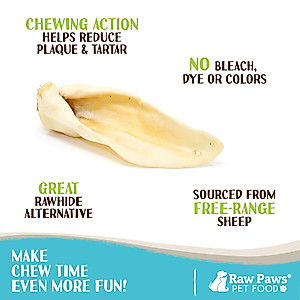 Raw Paws Large Lamb Ears for Dogs, 15 Pack - Packed in USA - All Natural Lamb Rawhide Alternative - Real, Grain Free, Single Ingredient Lambs Ear Chews for Dogs - Crunchy Sheep Lamb Ears Dog Treats