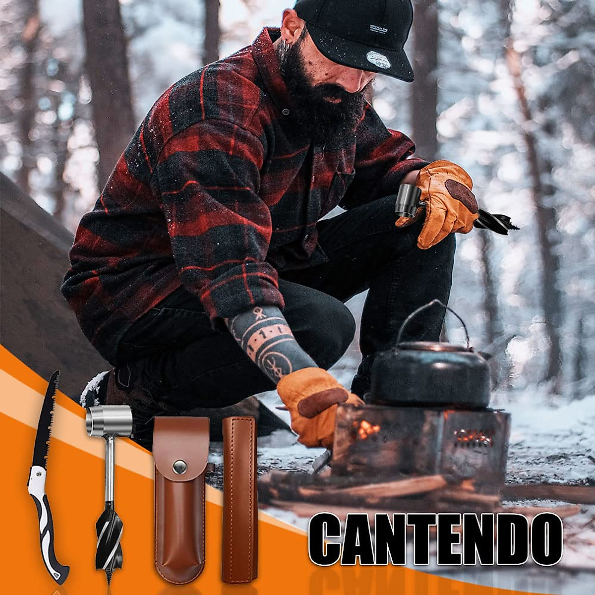 CANTENDO Bushcraft Gear for Survival Settlers,Bushcraft Drill & Survival Saw,Bushcraft Tools and Gear,Settlers Wrench Hand Auger Wood Drill,Scotch Eye Wood Auger