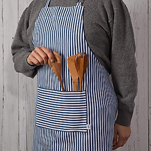 Now Designs Narrow Stripe Cotton Chef's Kitchen Apron, Royal Blue Stripe 28 x 32 in
