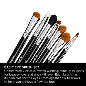 Sigma Beauty Basic Eye Makeup Brush Set – Classic Eye Makeup Brushes with Premium Fibers and Sleek, Durable Handles for Eyeliner, Eyeshadow, & Eyebrows, Includes 7 Black Makeup Brushes