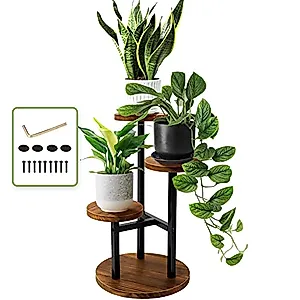 AUGOSTA 3 Tier Plant Stand, Tall Metal Wood Shelf Holder for Indoor, Outdoor Display Rack Flower Pot Stand for Corner Living Room Balcony Garden Patio