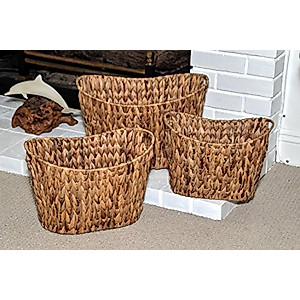 Trademark Innovations Set of 3 Oval Hyacinth Baskets with Iron Wire Frame