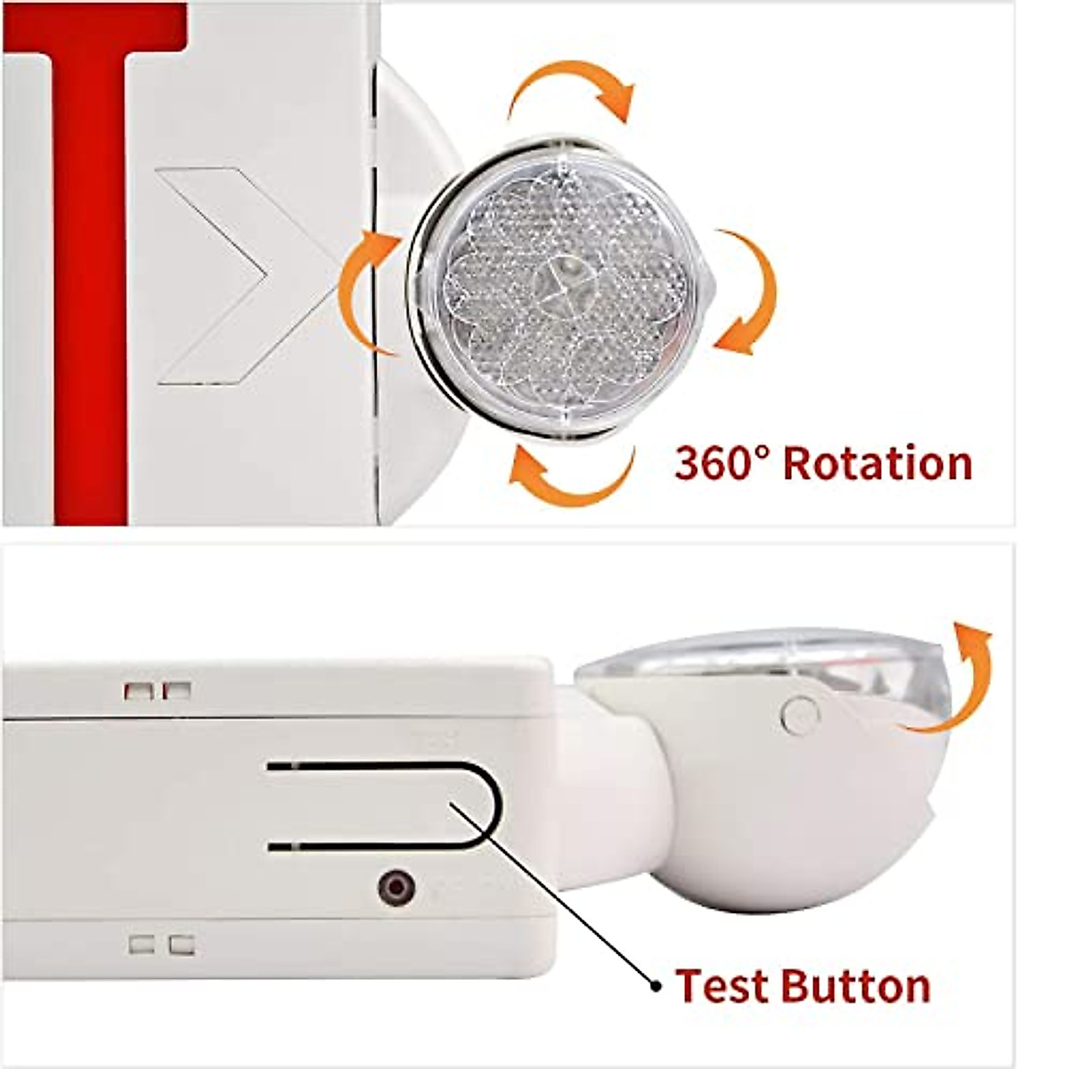 Pendtlit Red LED Exit Sign Emergency Lights with 2 Adjustable Head Lights, Red Letter Emergency Exit Lighting With Battery backup For Restaurant, Commercial, Family Emergency , UL-Listed, 120-277V, 6PCS