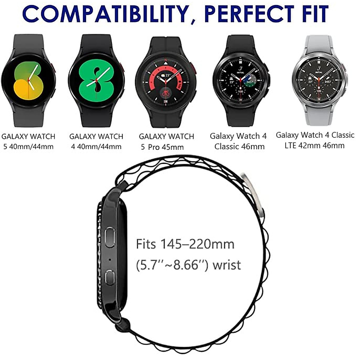 WINGLE 4 Pack Band for Samsung Galaxy Watch 7 6 5 4 FE Band Watch 6 Classic 5 Pro 4 Classic Band 44mm 40mm 47mm 43mm 45mm 46mm 42mm Men Women, No Gap Trail Alpine Loop Woven Nylon Sport Watch Strap