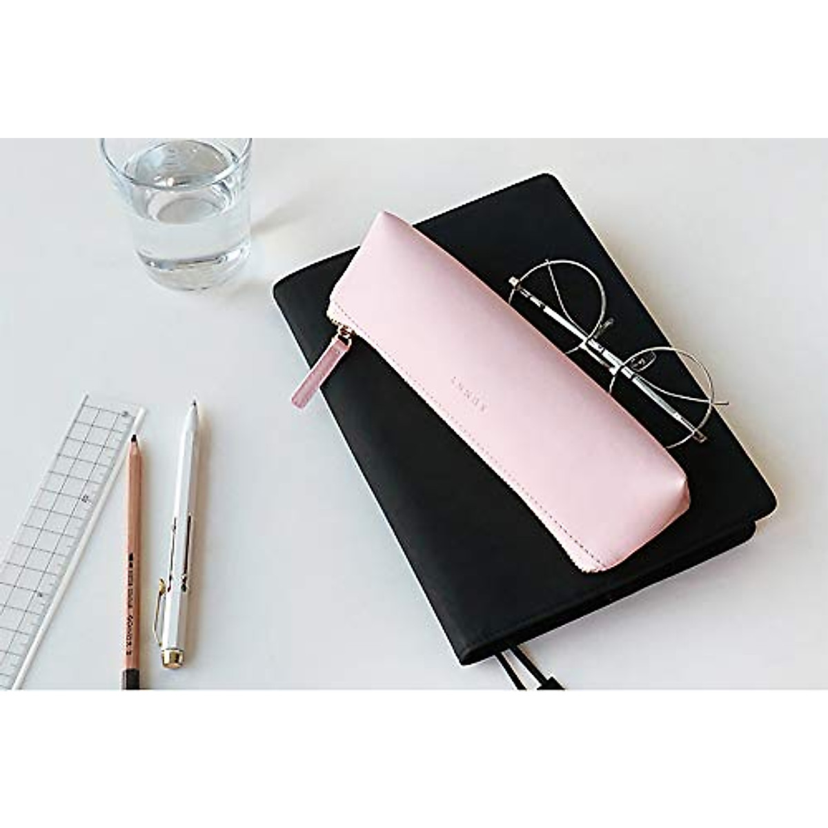 Doraking Pencil Bag Pen Case Cosmetic Makeup Bag Pen Pencil Stationery Pouch Bag Case/PU Leather Small Pencil Pouch Students Stationery Pouch Zipper Bag for Pens, Pencils, Markers (Pink)