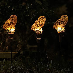 Solar Owl Light, 3 Pack Owl Night Light, Solar Powered Owl for Walkway Yard Lawn Landscape Lighting Decoration, Waterproof, Energy Saving. (Brown Owl)