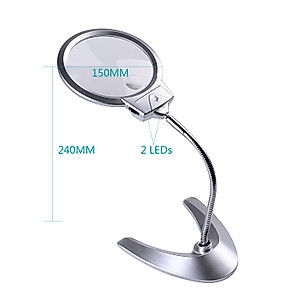 XYK Large 2X 5X LED Lighted Magnifier with Stand - Folding Design with 2 LED Lamp and Jumbo 5.5 Inch Lens - Best Hands Free Magnifying Glass with Light for Reading