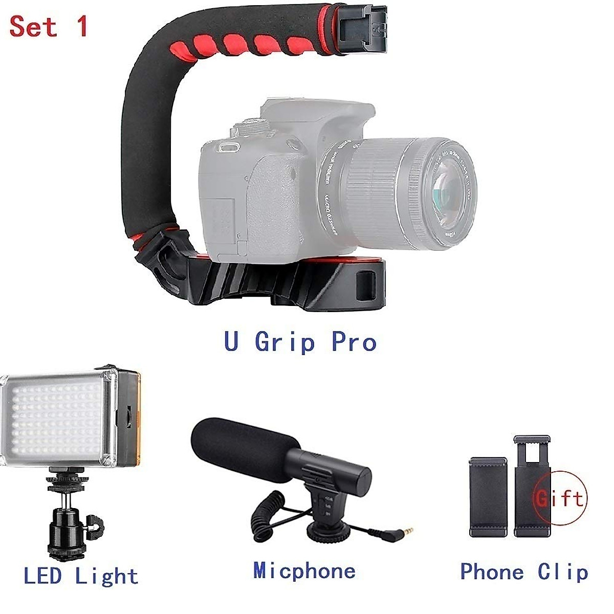 Camera Video Stabilizer Handle Video Grip Camera Video Light Triple Shoe Mount for Gopro for DSLR Sony Nikon Canon for iPhone (Set1)