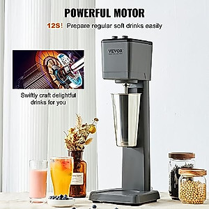 VEVOR Milkshake Maker Machine, 375W Commercial Milk Shake Maker Mixer, Single Head Drink Mixer Blender Machine, 3-Speed Milkshake Blender with 27.7oz Stainless Steel Cup for Commercial