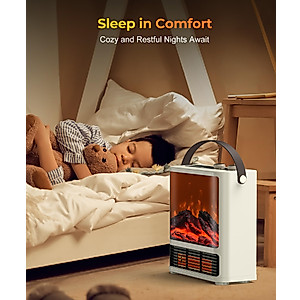 Fireplace Heater, Fireplace Space Heater for Indoor Use, Space Heater with Realistic 3D LED Flame, 2 Modes, Overheating & Tip-Over Protection, 1500W Fireplace Electric Heater for Bedroom White