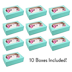 Global Sugar Art Auto-Popup Extra Deep Quarter Sheet Cake Box with Window, Designer Blue, 14 x 10 x 5 Inches, 10 Count. For 9x13 Sheet Cakes, Cookies, Pastries and Desserts.