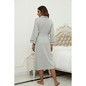 HEARTNICE Womens Cotton Robe, Soft Kimono Spa Knit Long Bathrobe Lightweight Loungewear(Grey mel.,M)